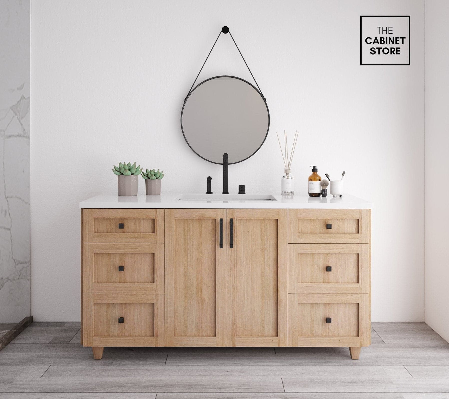 Regent 60", White Oak Vanity — The Cabinet Store