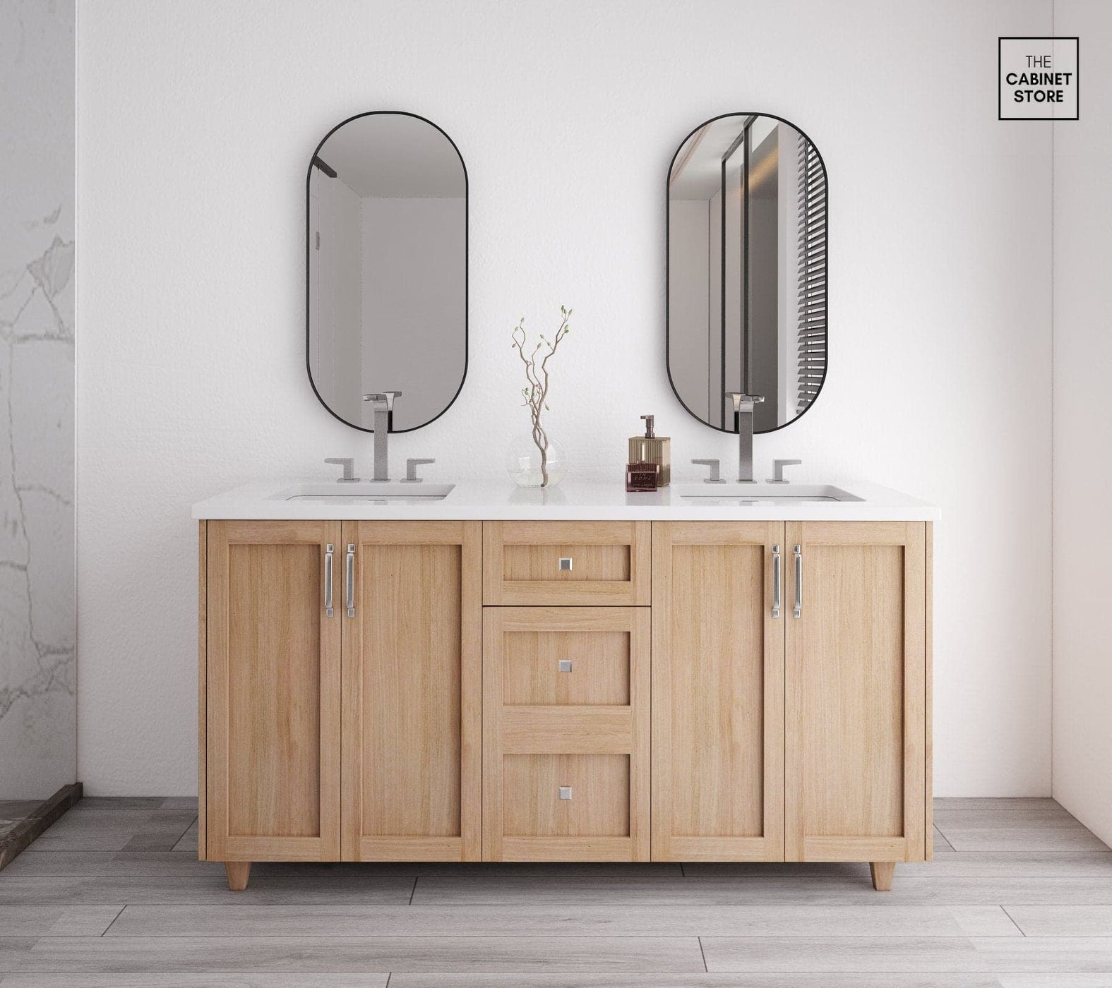 Regent 60", White Oak Vanity, Double Sink — The Cabinet Store